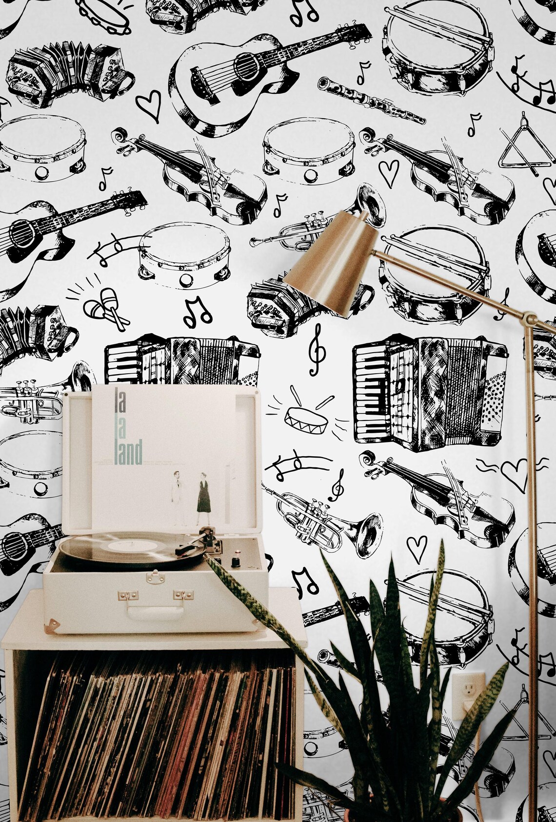 Black and White Musical Instrument Wallpaper | Music Room Decor - Etsy