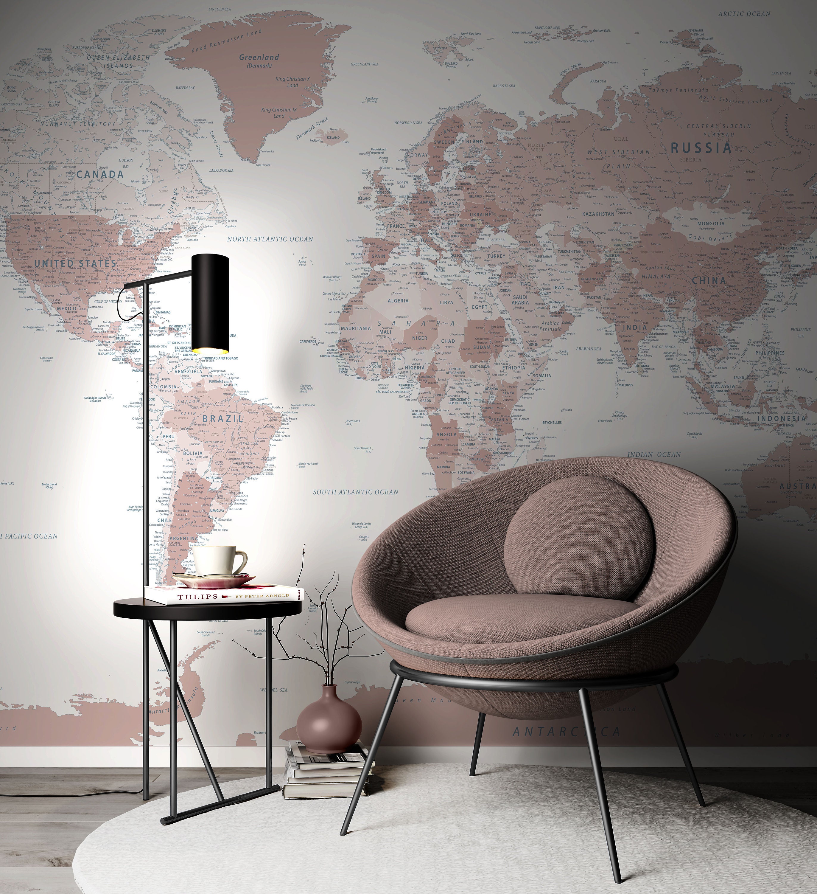 Beige World Map Wallpaper, Home Wall Decor Wallpaper, Customizable ...