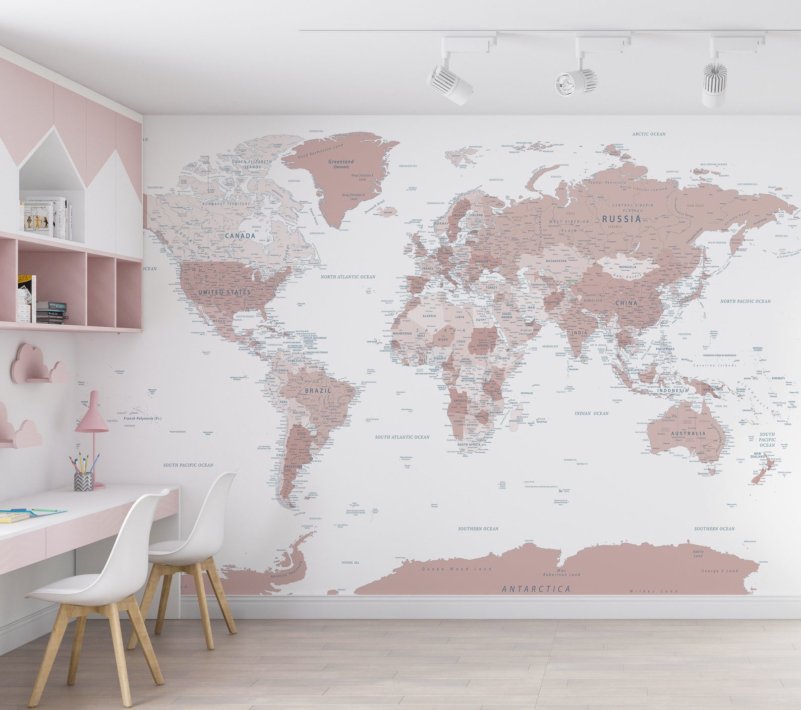 Beige World Map Wallpaper, Home Wall Decor Wallpaper, Customizable ...