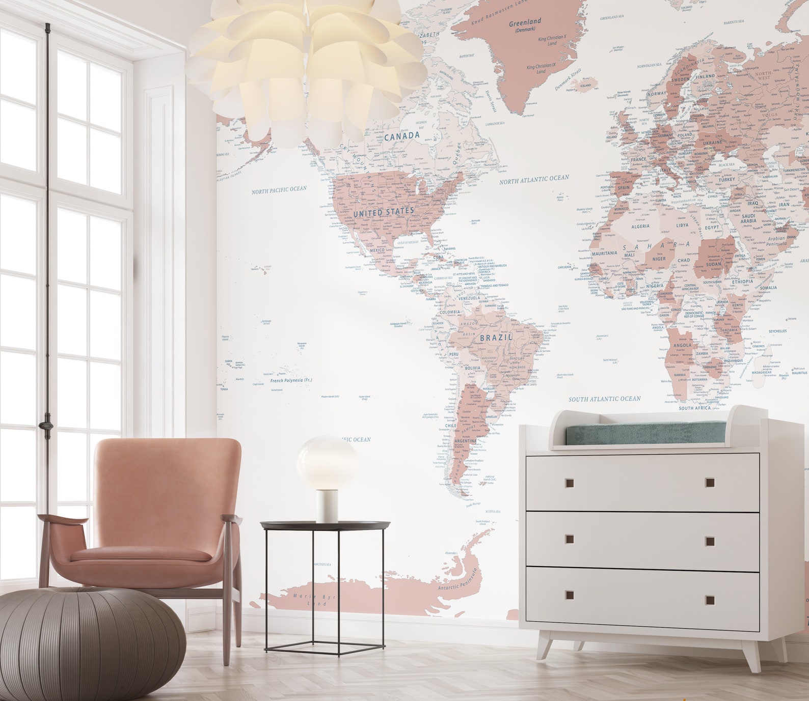 Beige World Map Wallpaper, Home Wall Decor Wallpaper, Customizable ...