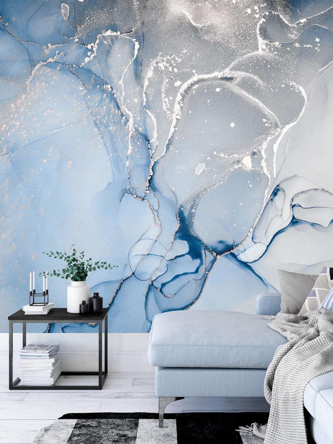 Blue Gray Marble Wallpaper Mural, Abstract Peel and Stick - Etsy
