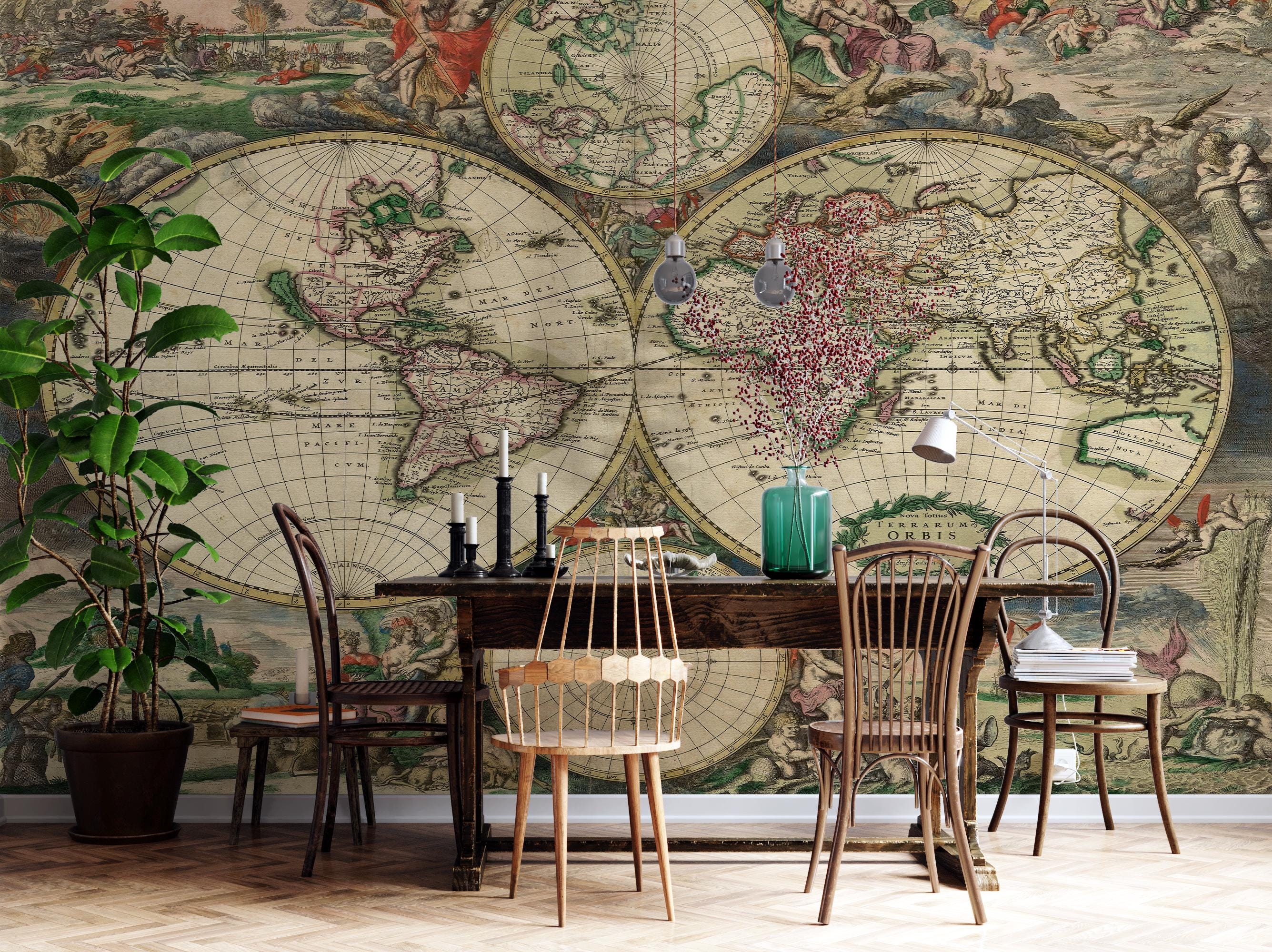 Old World Map 1682 Wall Art Print, Antique World Map Wallpaper, Vintage ...