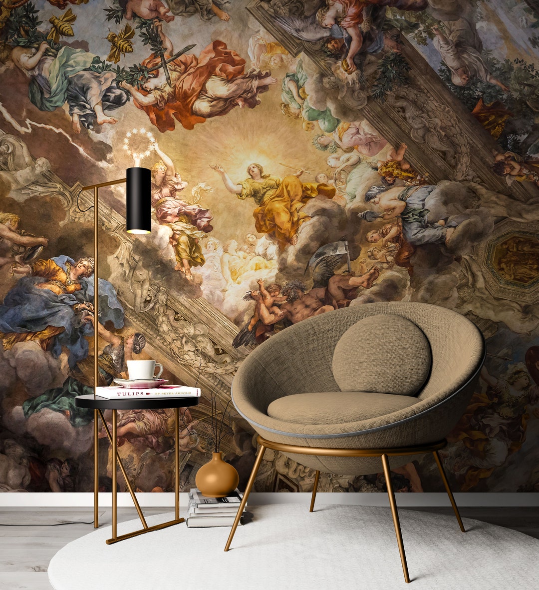 Holy Art Ceiling Baroque Painting Wallpaper, Christian Drawing ...