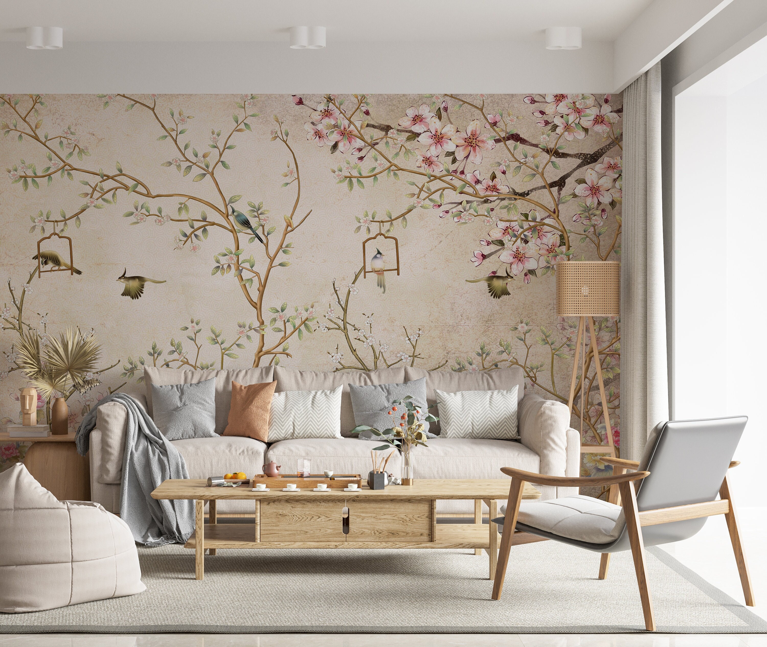 Vintage Yellow Chinoiserie Wallpaper Peel and Stick,chinese Birds With ...