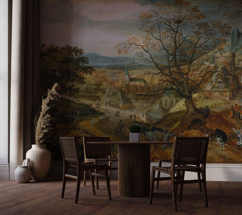 Renaissance Landscape Wallpaper Mural, Vintage European Countryside ...