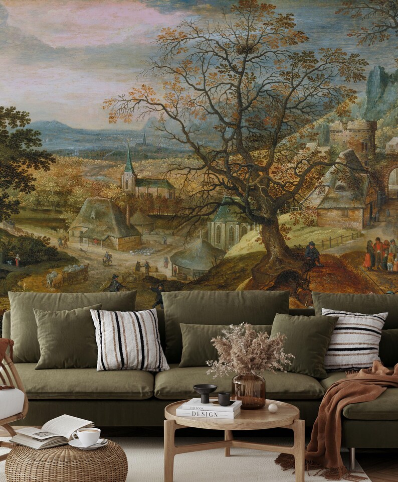 Renaissance Landscape Wallpaper Mural, Vintage European Countryside ...