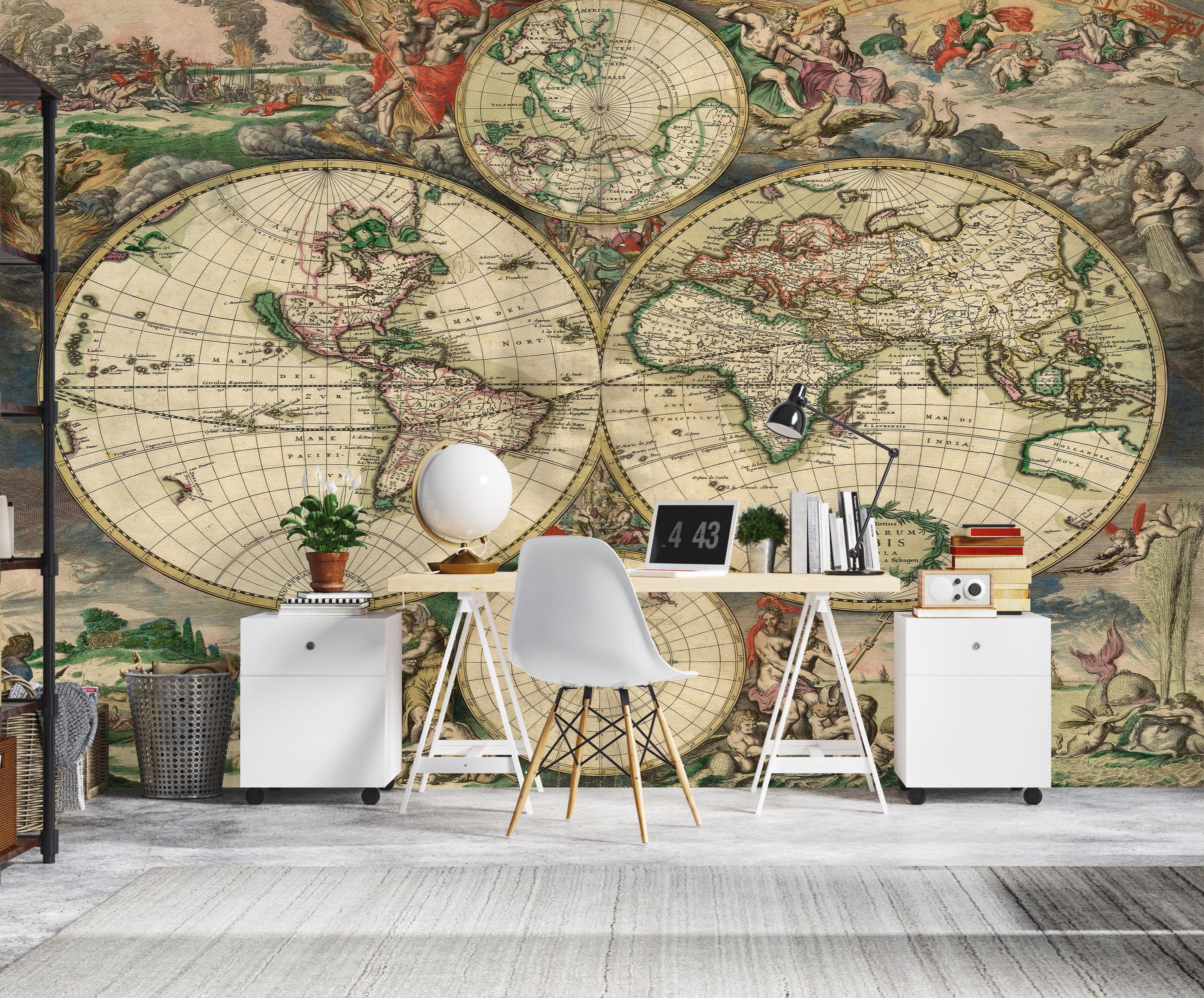 Old World Map 1682 Wall Art Print, Antique World Map Wallpaper, Vintage ...