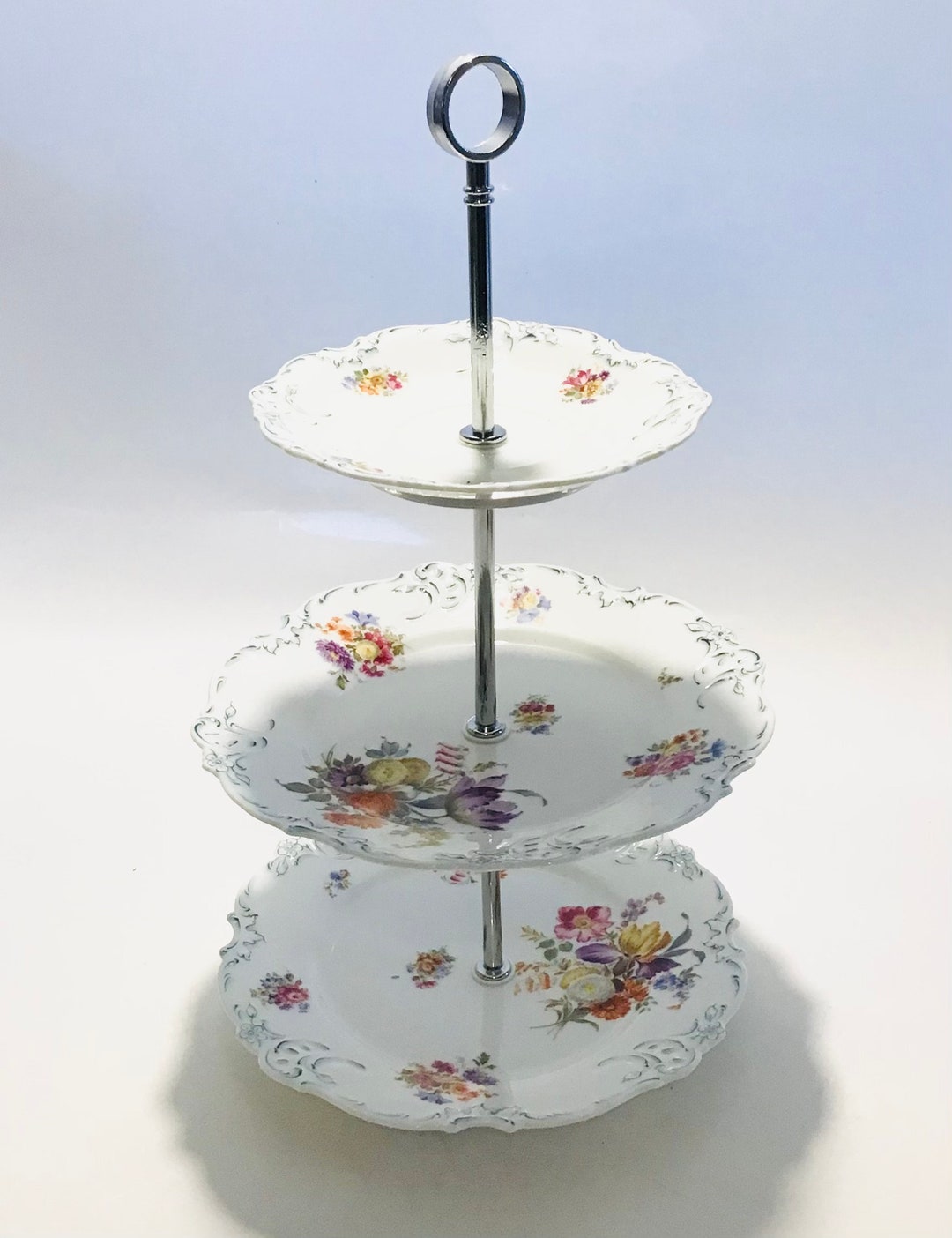 Three Tier Floral Ceramic Display Cake Stand Sandwiches Afternoon Tea ...