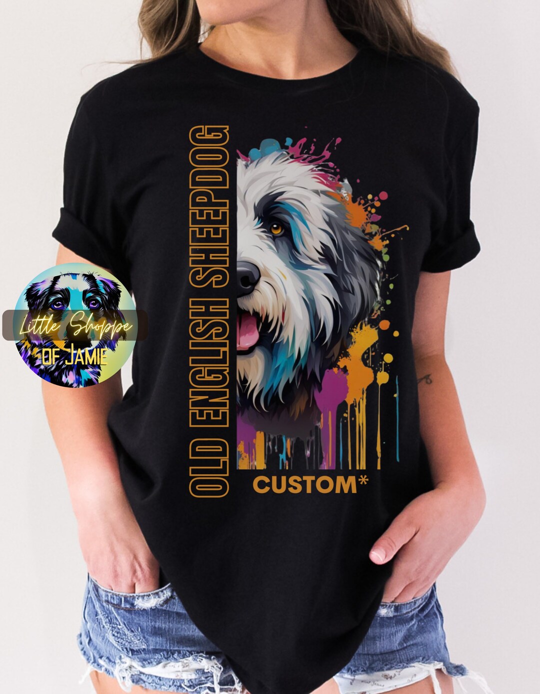 Personalized Old English Sheepdog Graphic Tee Shirt Customizable ...