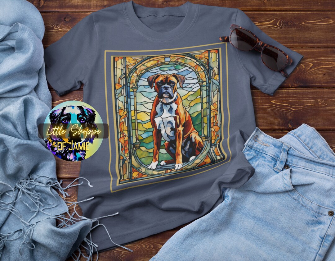 Boxer Dog Stained Glass Graphic Tee Shirt Boxer Mama Gift Art Nouveau ...
