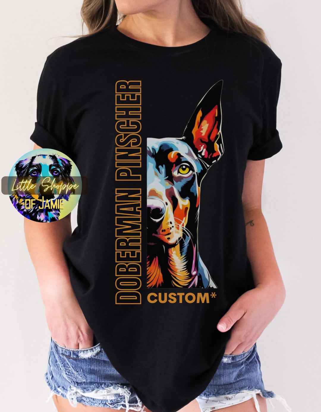 Personalized Doberman Pinscher Graphic Tee Shirt Customizable Dobermann ...