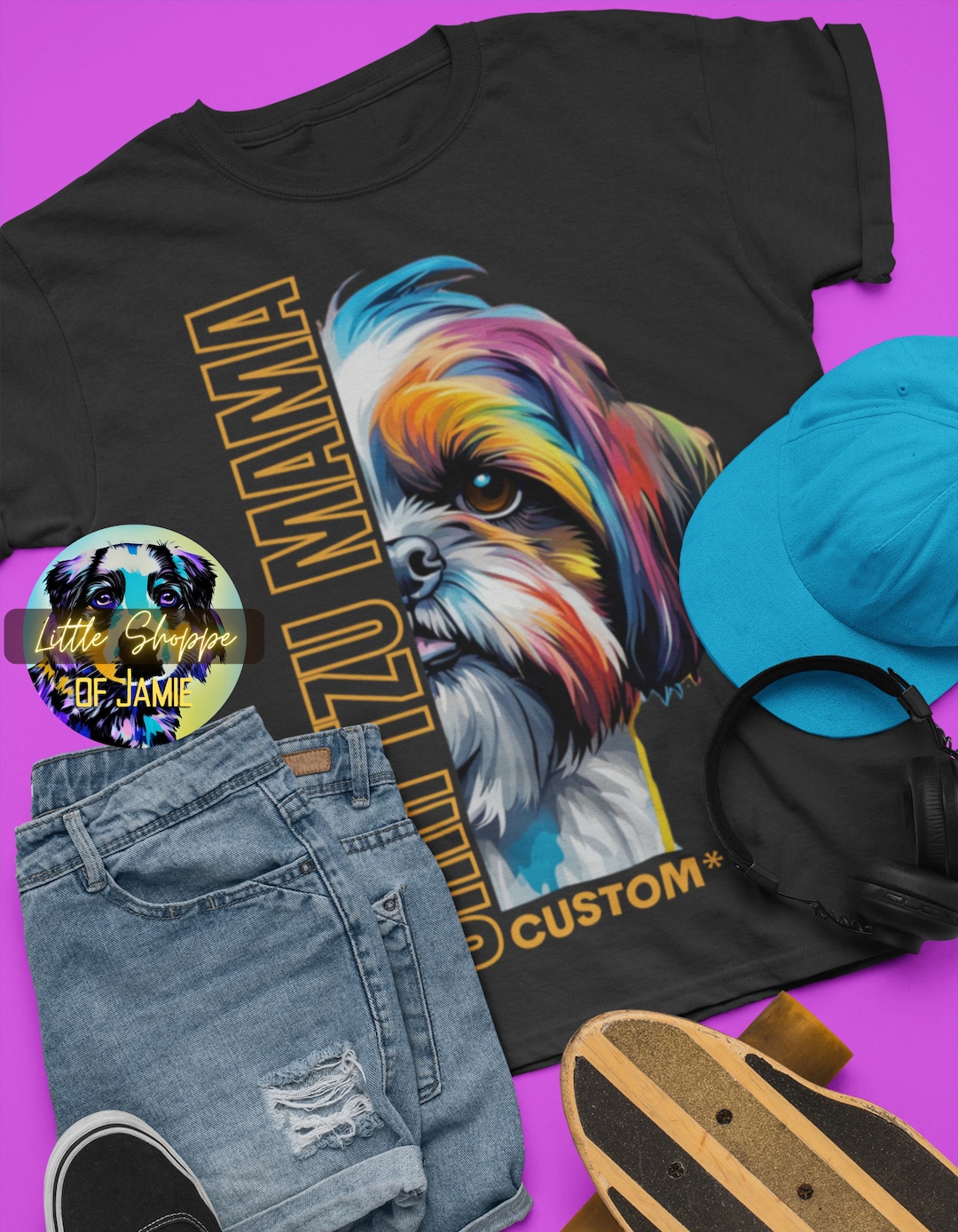 Personalized Shih Tzu Mama Graphic Tee Shirt Customizable Shih Tzu ...