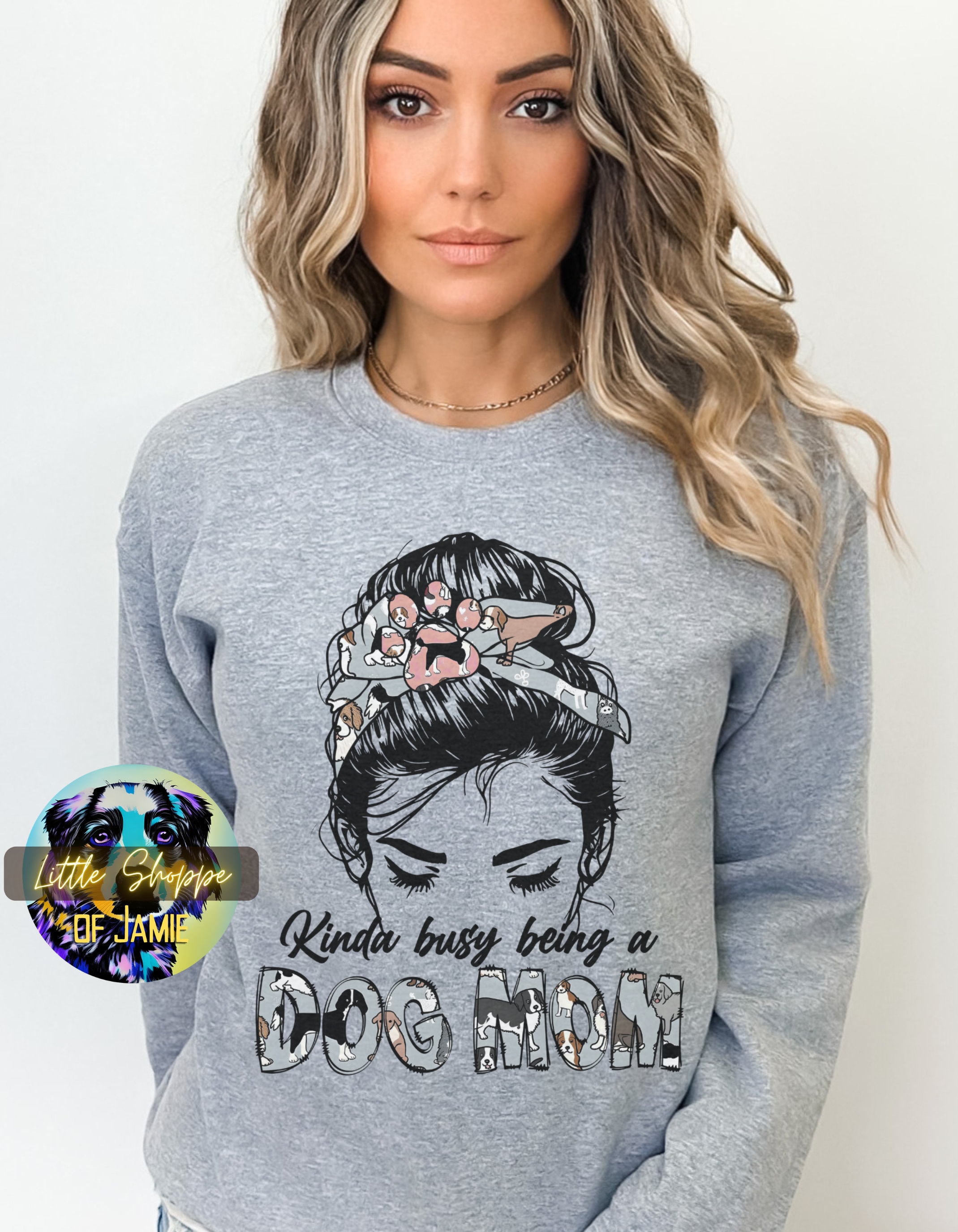 Messy Bun Dog Mama Graphic Sweatshirt Cute Dog Mom Sweater Doggy Mom ...