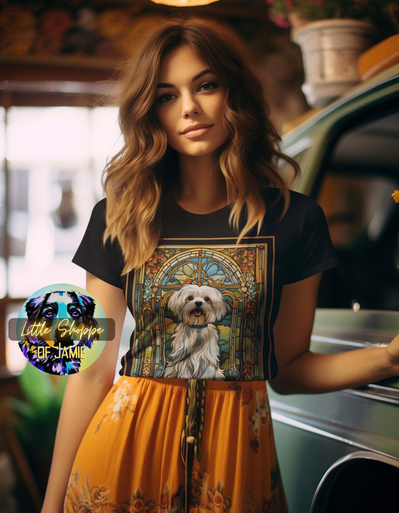 Maltese Stained Glass Graphic Tee Shirt Maltese Mama Gift Art Nouveau ...