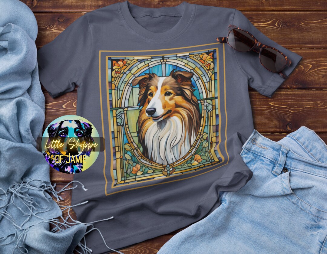 Shetland Sheepdog Stained Glass Graphic Tee Shirt Sheltie Mom Gift Art ...