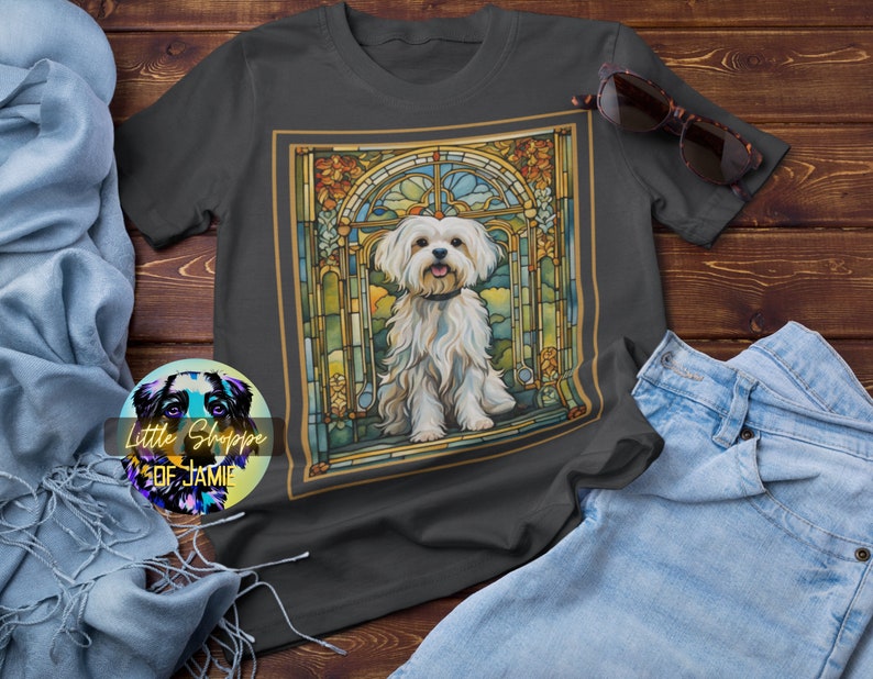 Maltese Stained Glass Graphic Tee Shirt Maltese Mama Gift Art Nouveau ...