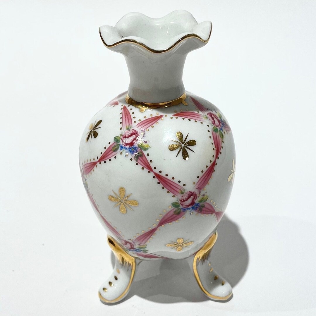 Vintage Nantucket Bud Vase Porcelain Floral Vase Pink Gold Trim ...