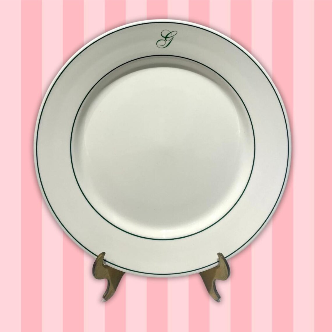 Vintage Monogram Ceramic Plate Green "g" | 10" Diameter | Preppy Plate ...