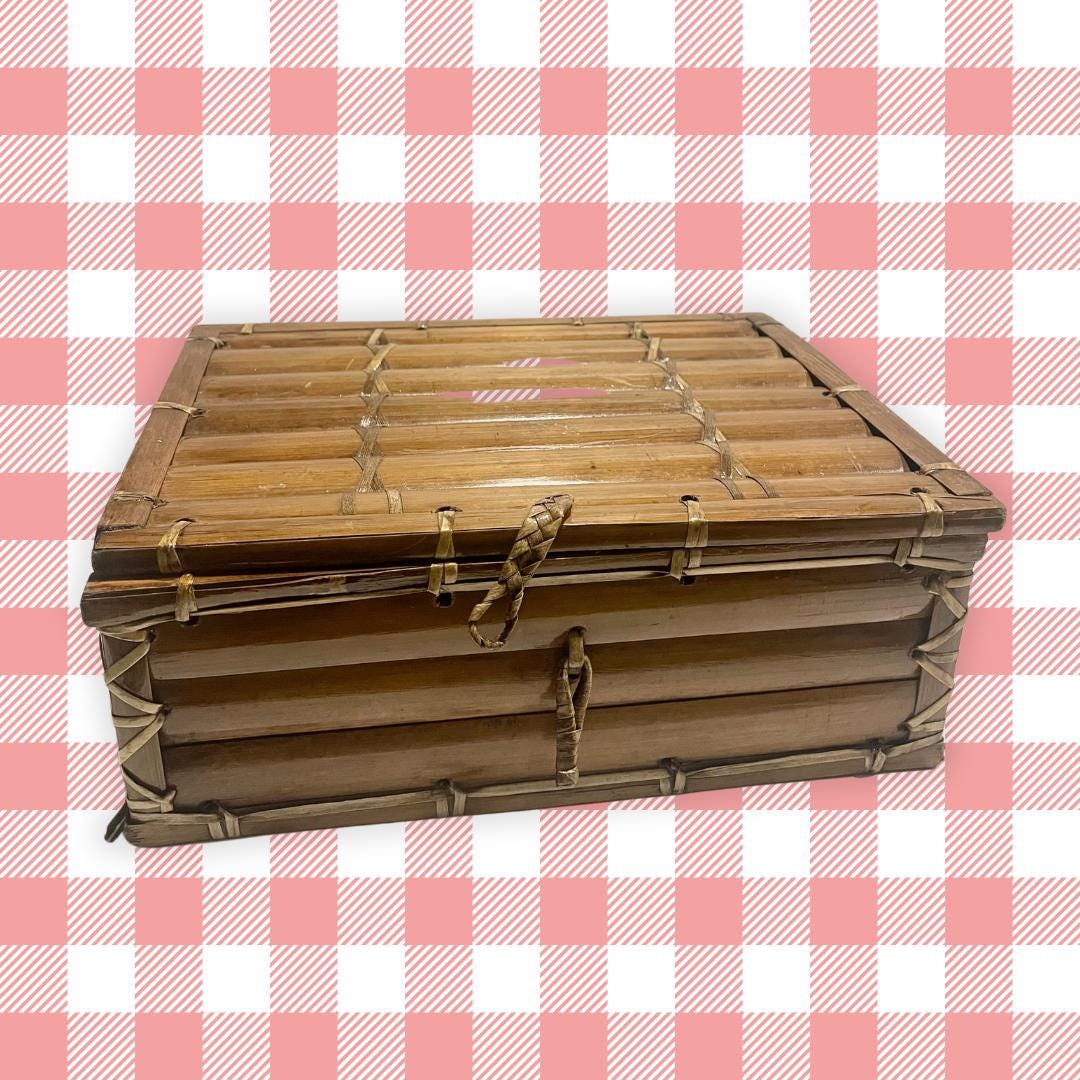 Vintage Bamboo Lidded Storage Box – Rustic Asian Organizer, Natural ...
