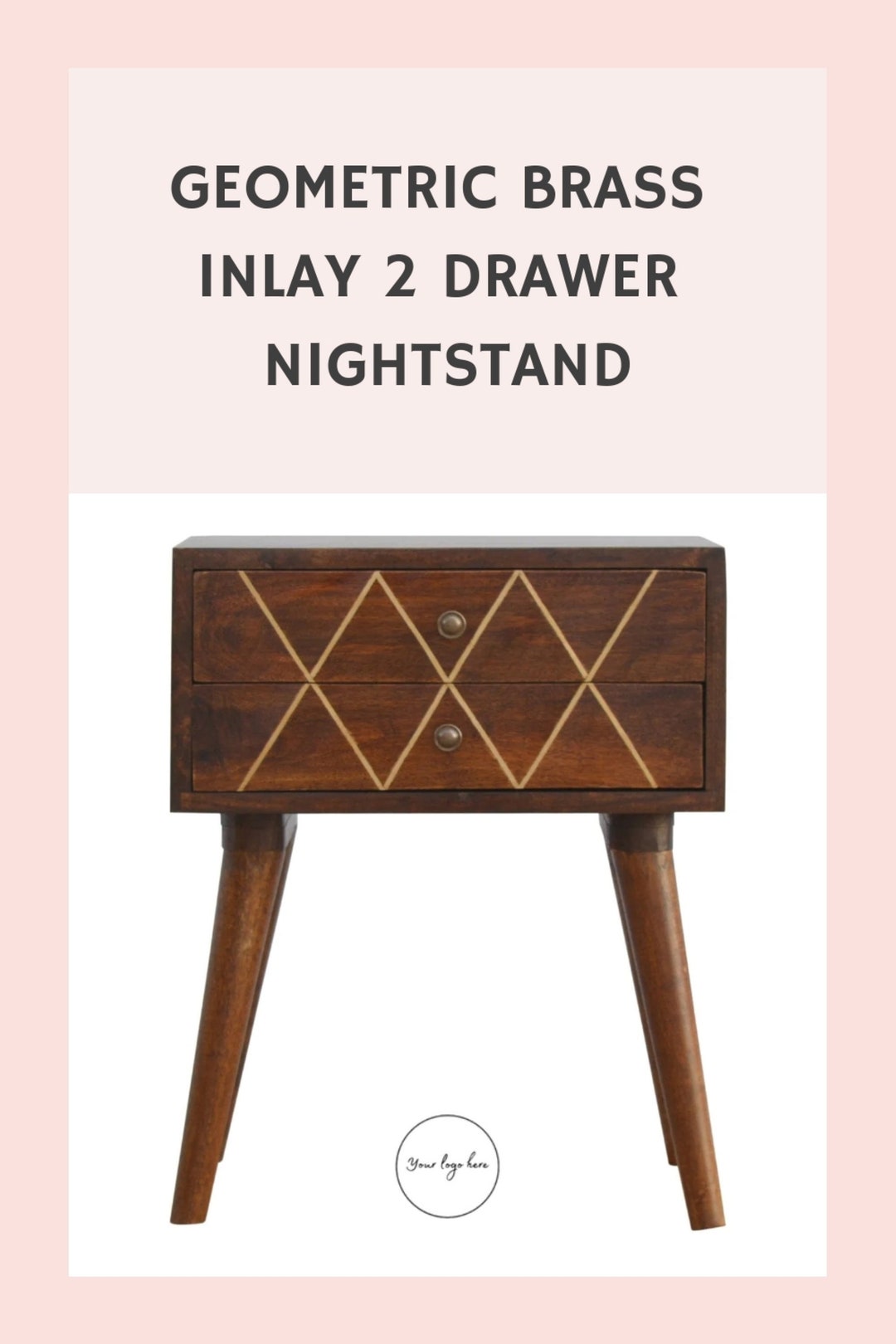 Geometric Brass Inlay 2 Drawer Nightstand - Etsy