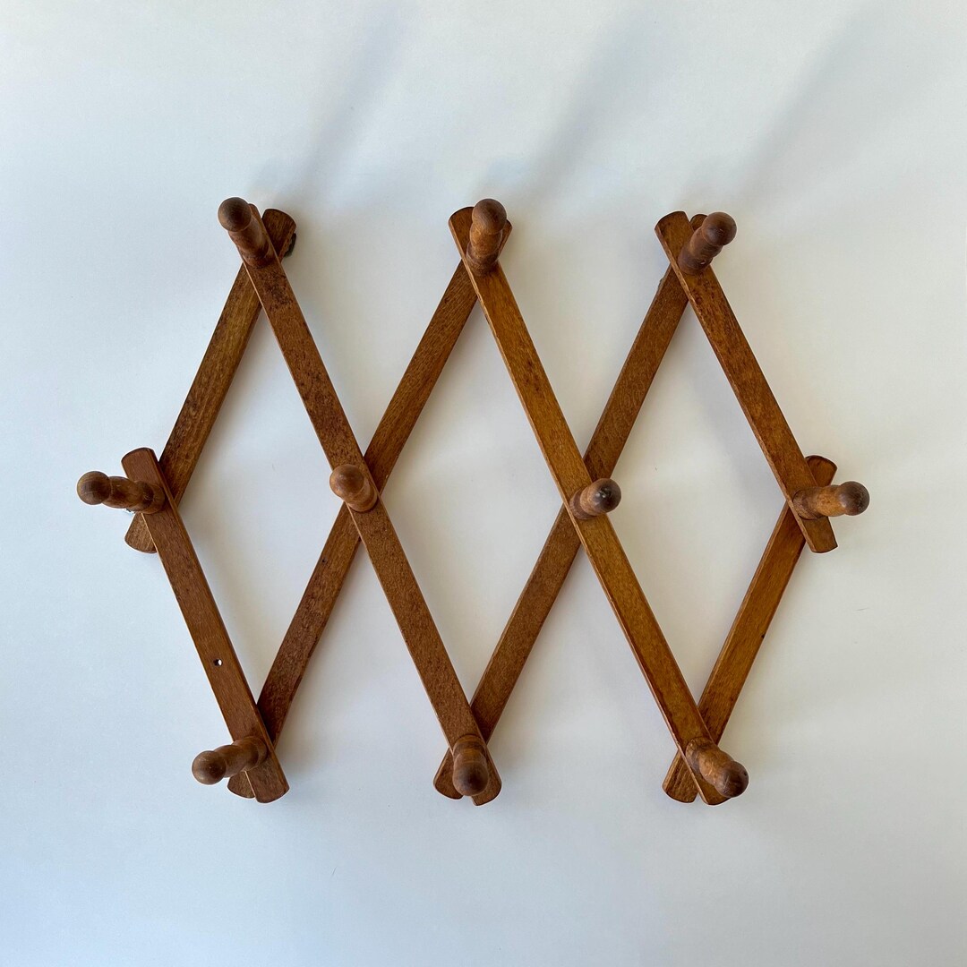 Vintage Accordion Wall Rack, Wooden Expandable Peg Rack - Etsy