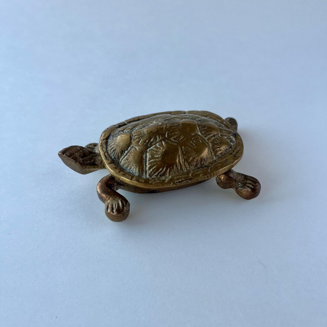 Vintage Brass Turtle Trinket Box, Miniature Brass Reptile Storage Box ...