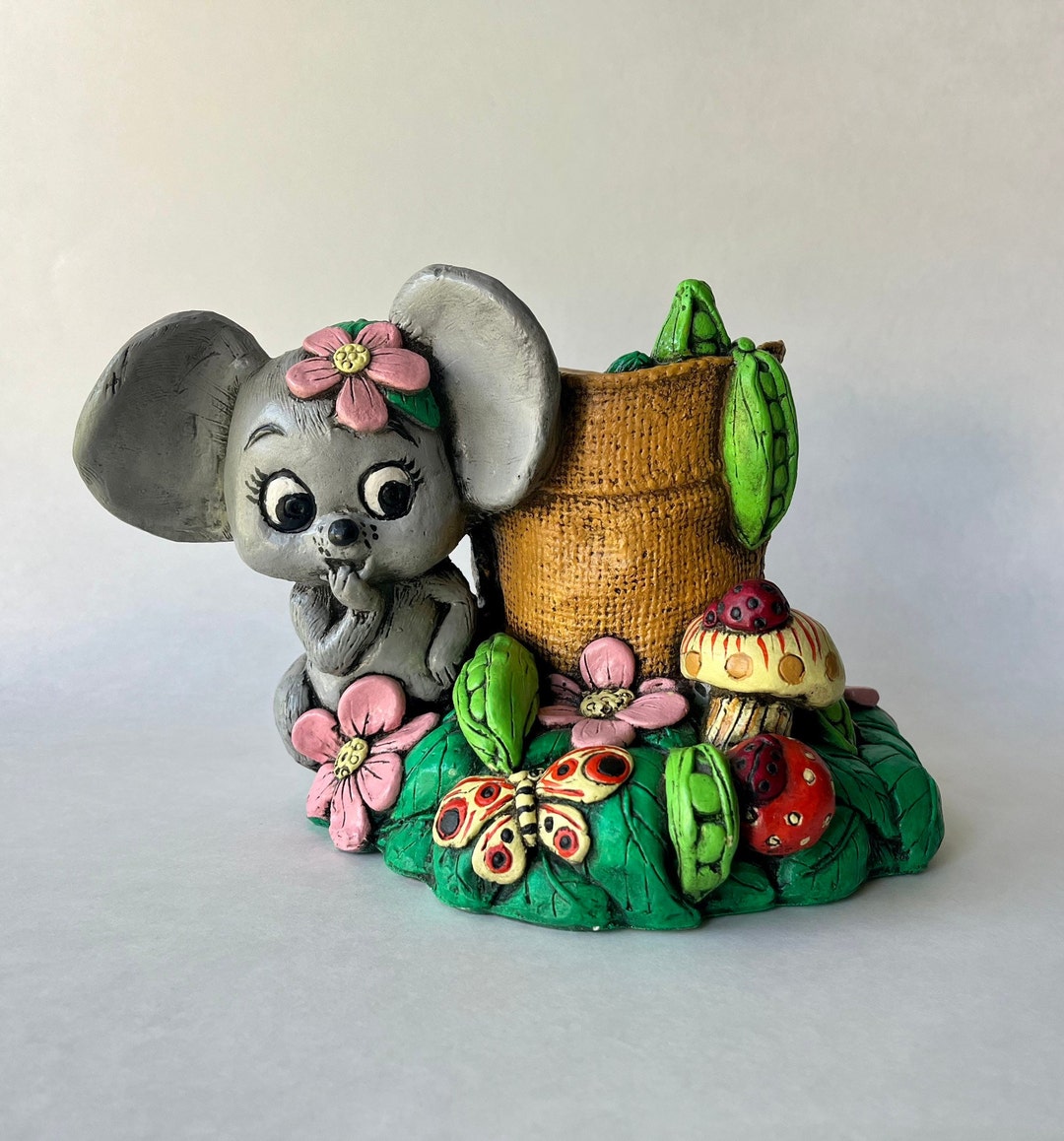Vintage Mouse Chalkware Planter, Retro 1970's Juta Sangthaweep 3D Art ...