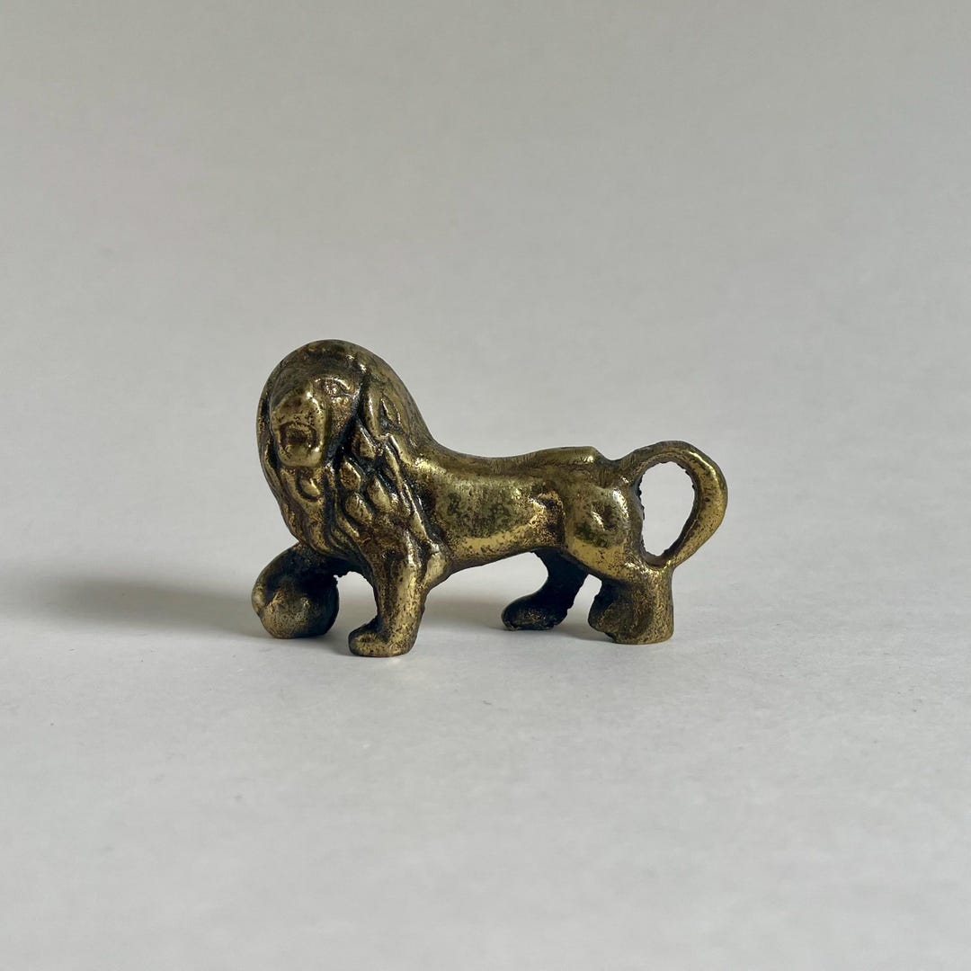 Vintage Brass Lion Figurine, Small Metal Animal Statue - Etsy