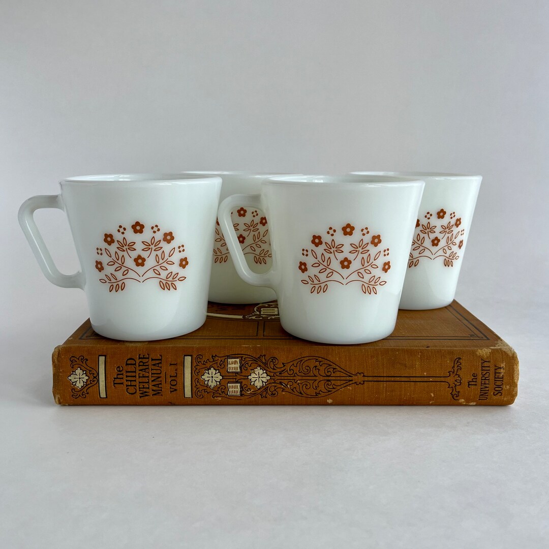 Vintage Pyrex Brown Floral Milk Glass Coffee Mug, Retro 1970's Pyrex ...