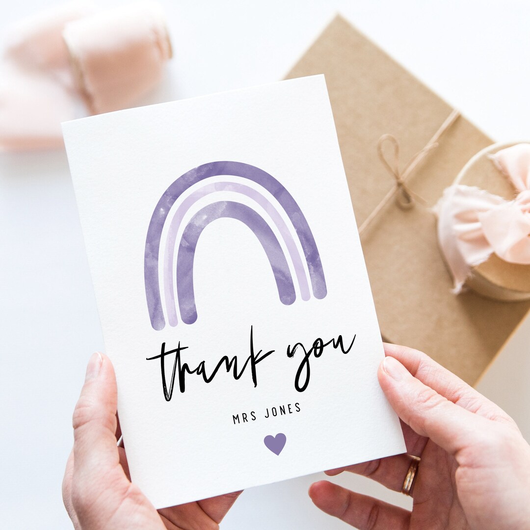 Rainbow Teacher Thank You Card, Personlised Teacher Name, Lockdown ...