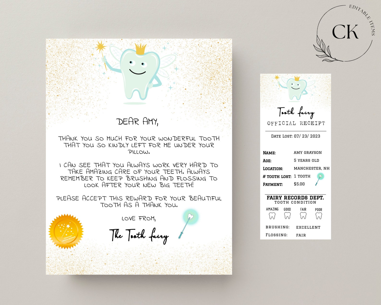 Editable Tooth Fairy Letter Kit, Tooth Fairy Note, Tooth Fairy Receipt ...