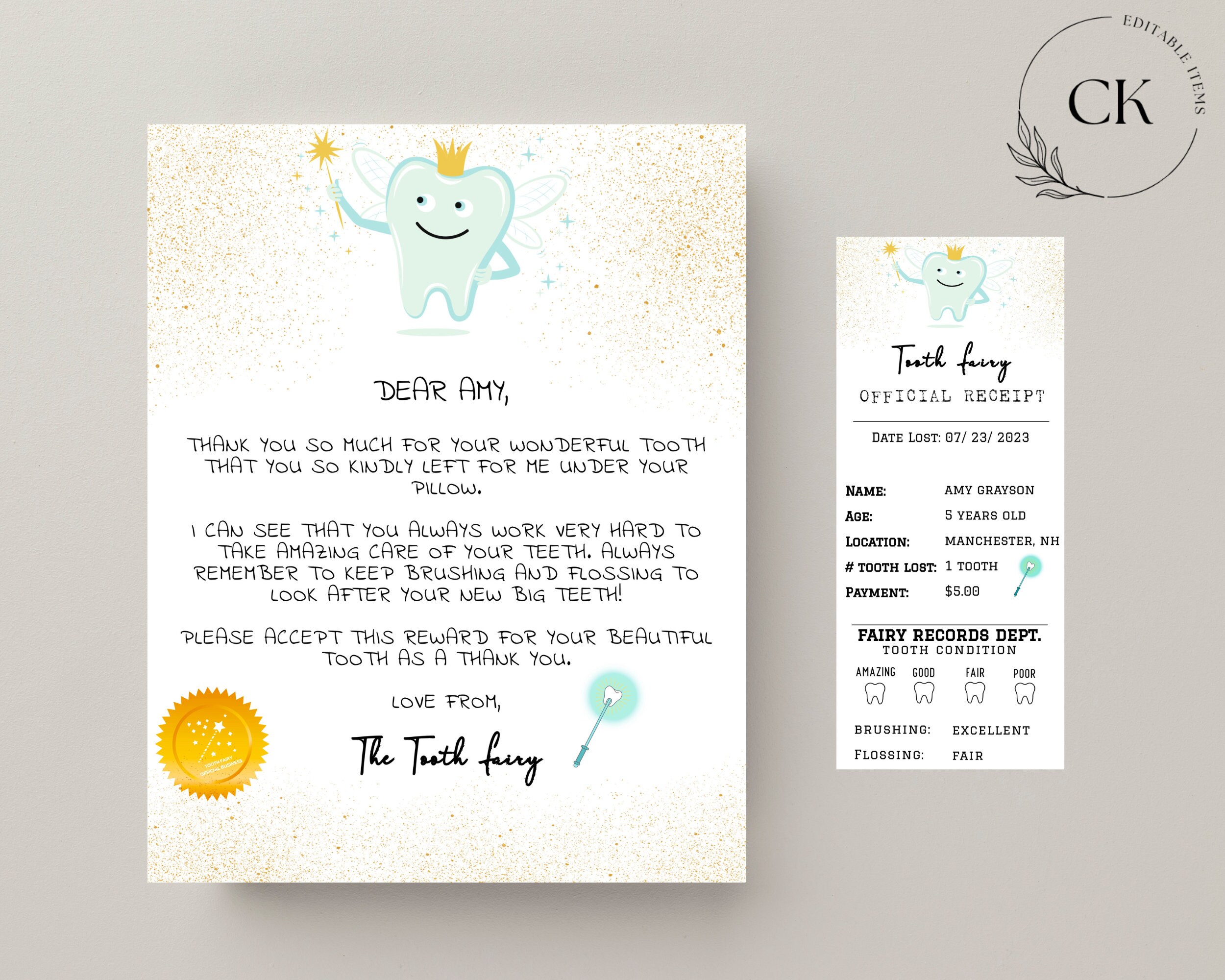 Editable Tooth Fairy Letter Kit, Tooth Fairy Note, Tooth Fairy Receipt ...