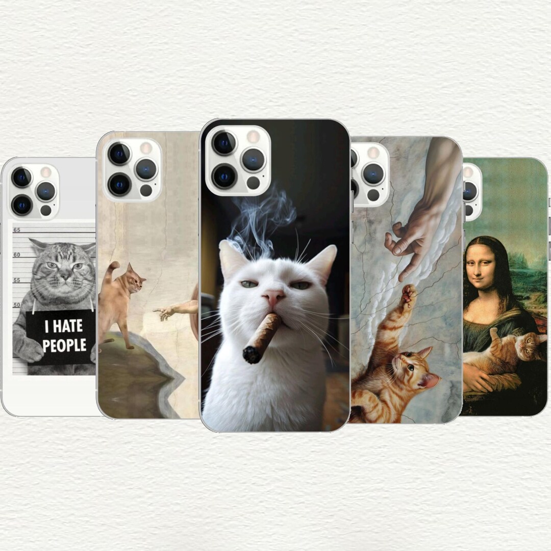 Funny Cat Art TPU Phone Case: Meme & Vintage Painting Style - Etsy