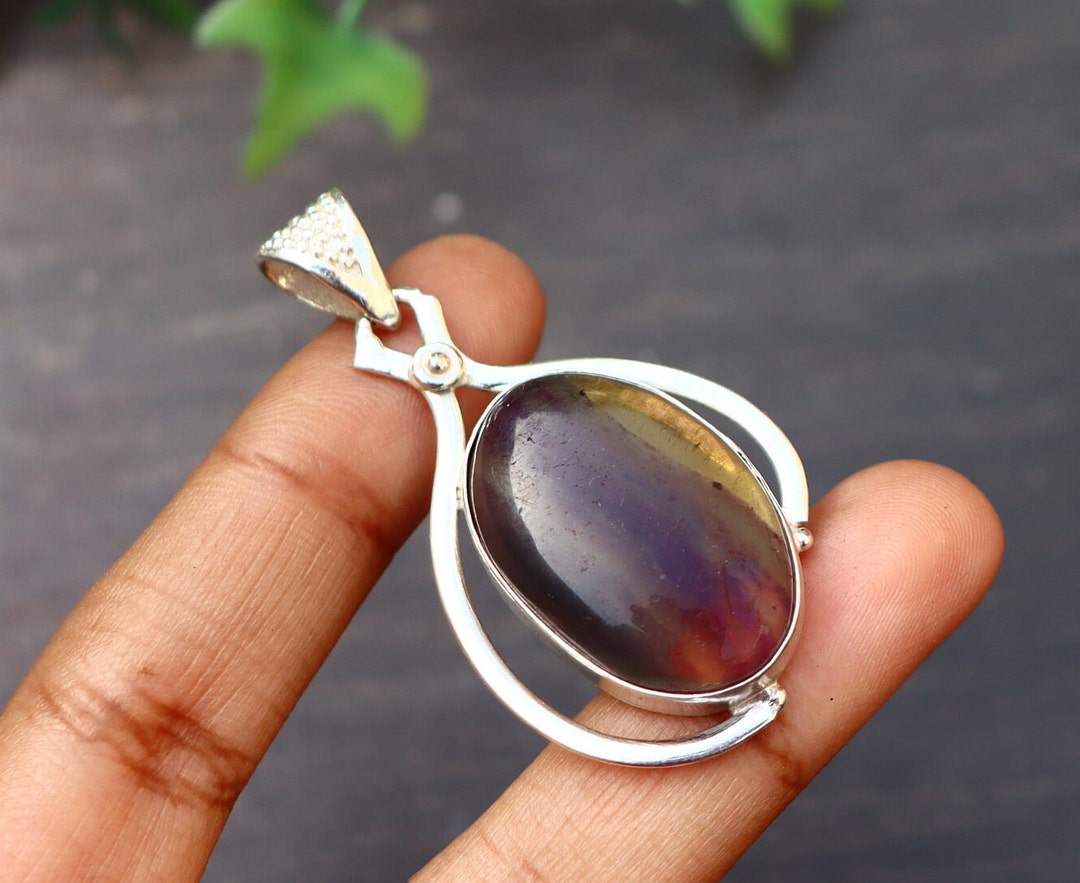 Natural Fluorite Pendant/ Silver Plated Pendant/ Original Fluorite ...