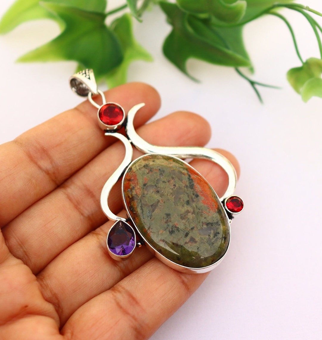 Palm Root Agate Pendant/ Silver Plated Pendant/ Original Palm Root ...