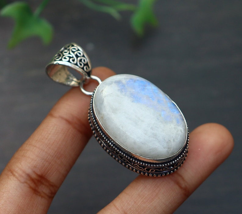 Moonstone Necklace/ Moonstone Pendant/ Silver Plated Pendant/ Vintage ...