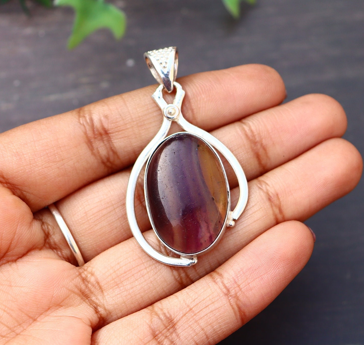 Natural Fluorite Pendant/ Silver Plated Pendant/ Original Fluorite ...
