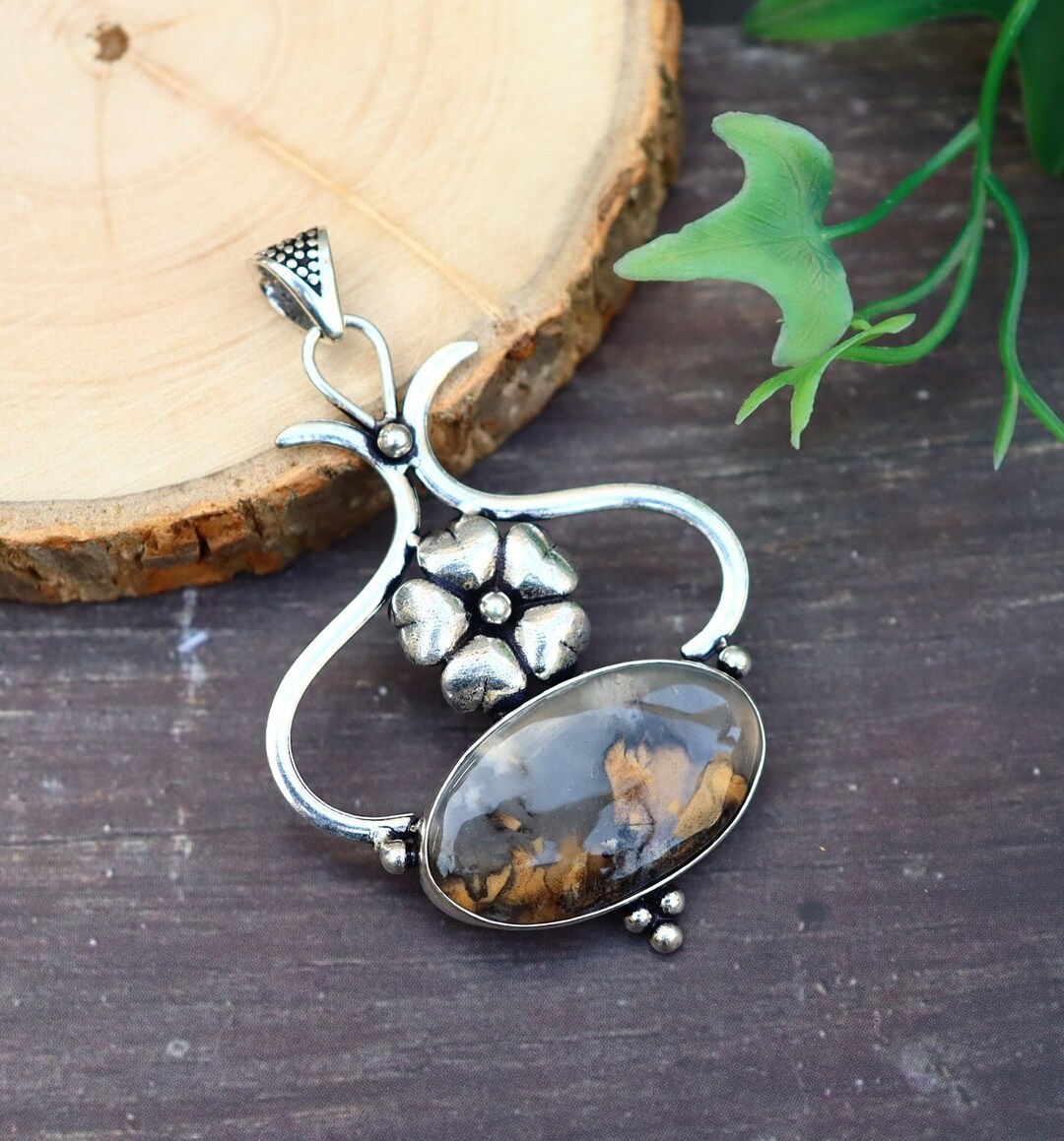 Tiger Dendritic Agate Pendant/ Silver Plated Pendant/ Original ...