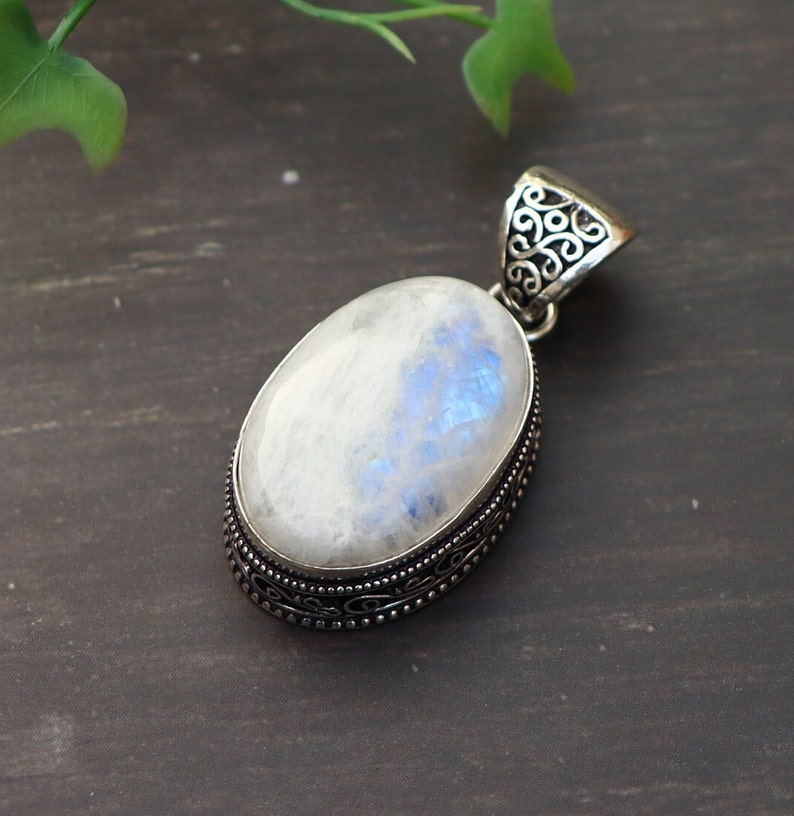 Moonstone Necklace/ Moonstone Pendant/ Silver Plated Pendant/ Vintage ...