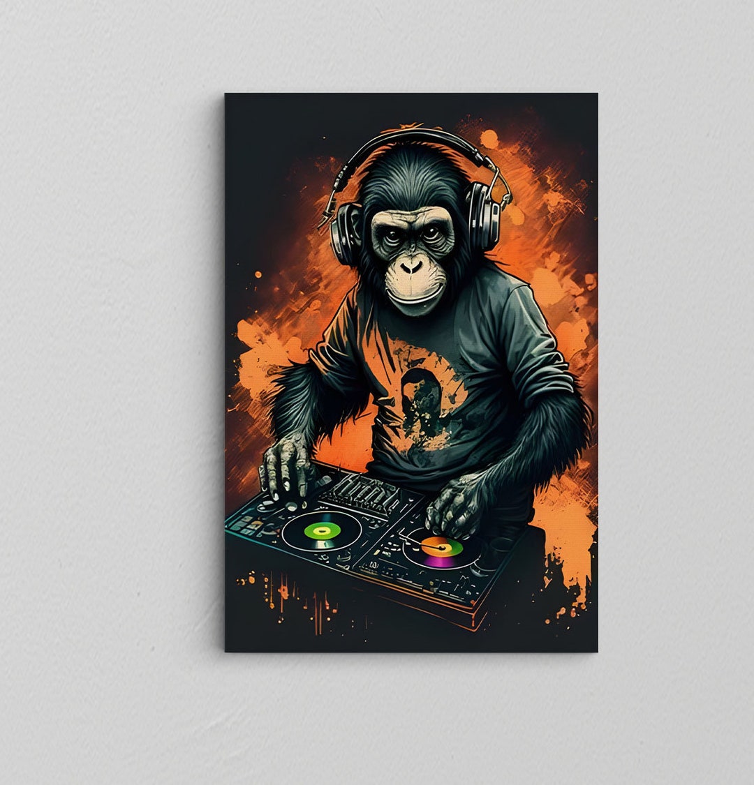 Banksy DJ Monkey Canvas Poster / Gorilla Chimp Canvas Wall Art / Banksy ...