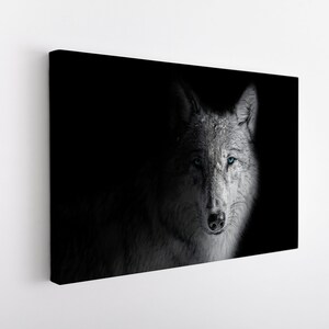 Lone Wolf Print on Canvas / Wolf Moon Wall Art / Wolf Framed Poster ...
