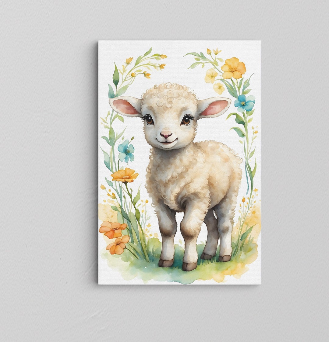 Cute White Lamb Canvas / Lost Lamb Art / Lamb Oil Painting Print ...