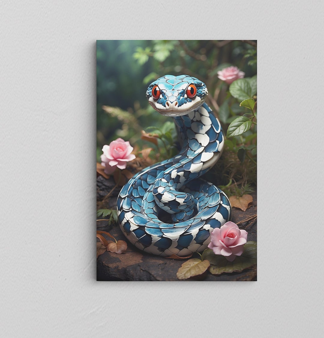 Abstract Flowers Snake Art Canvas / Colorful Snake Art Print / Animal ...