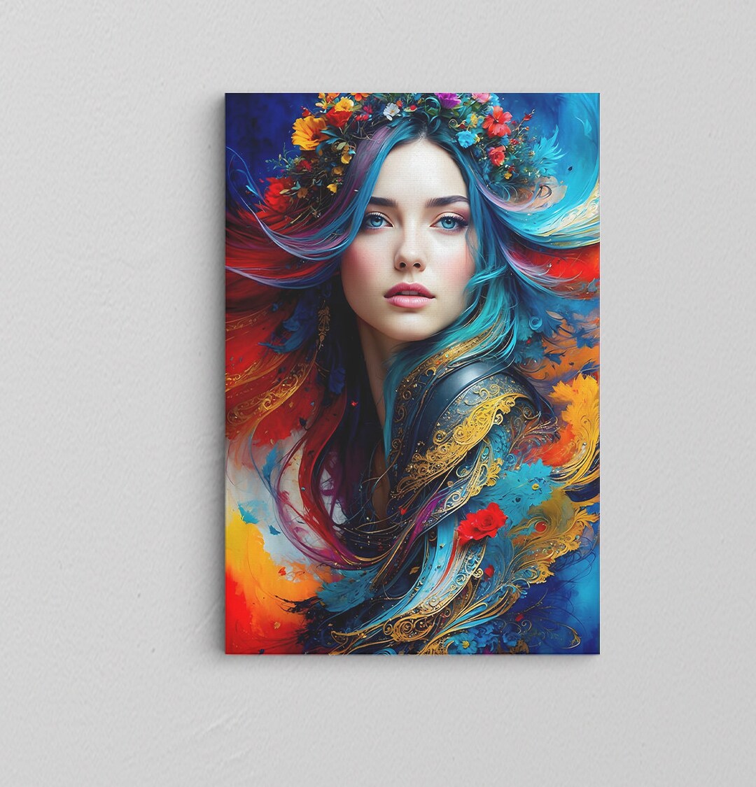 Colorful Woman Portrait Graffiti Art Posters / Abstract Girl Canvas ...