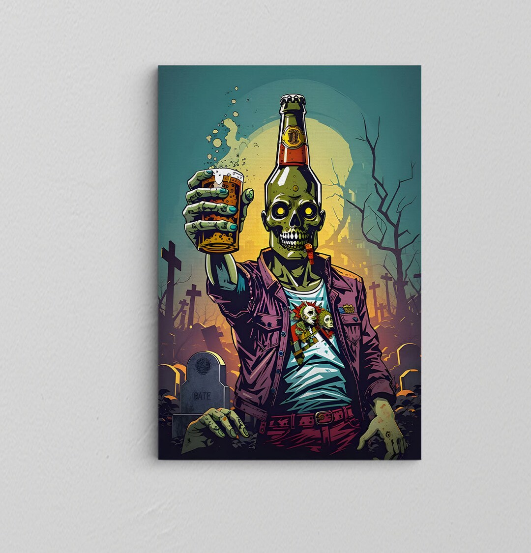 Skeleton Man Drinking Beer Art / Skull Canvas Print / Skull Canvas Art ...