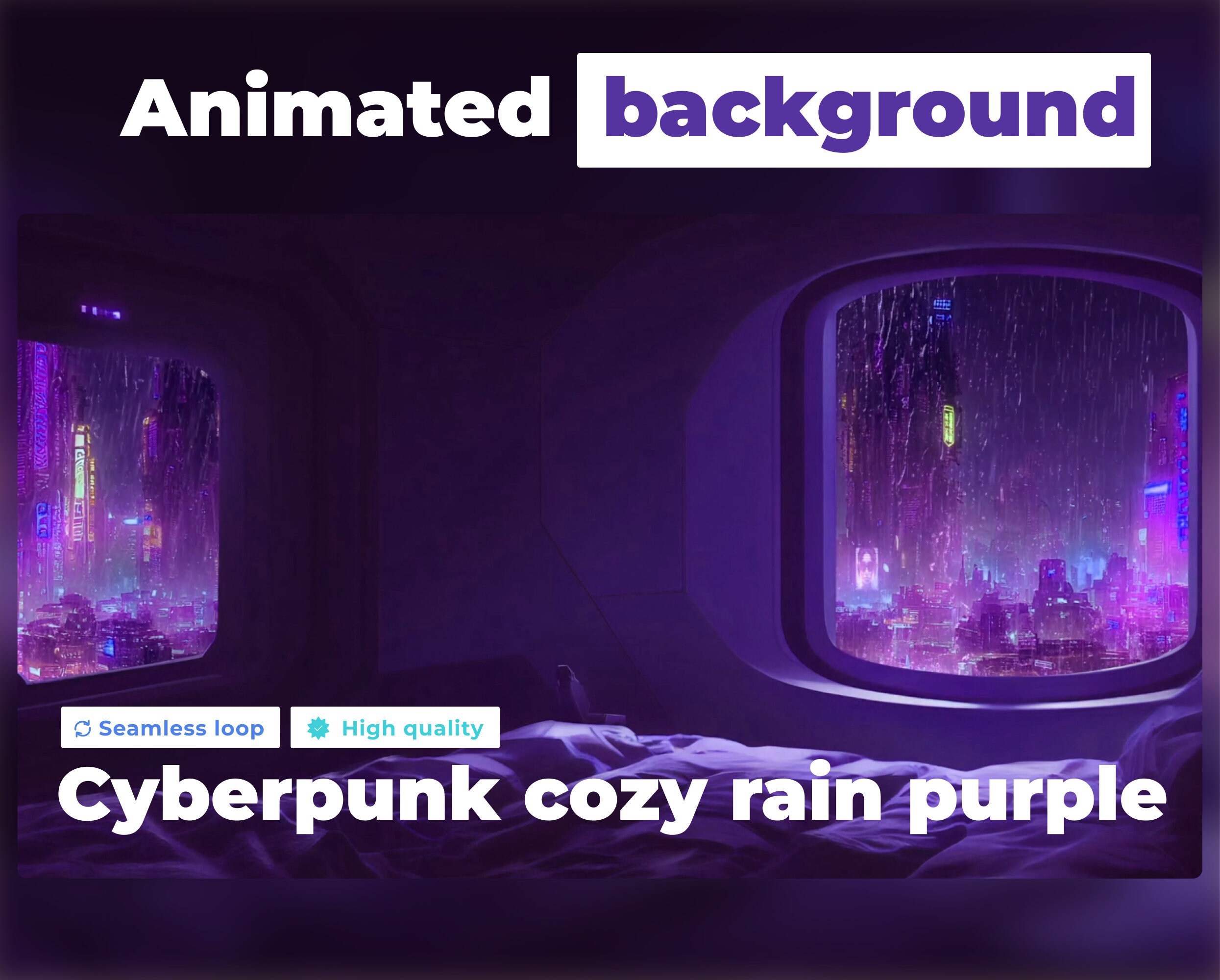 ANIMATED VIRTUAL BACKGROUND Cyberpunk Cozy Rain Purple Cozy Ambience ...