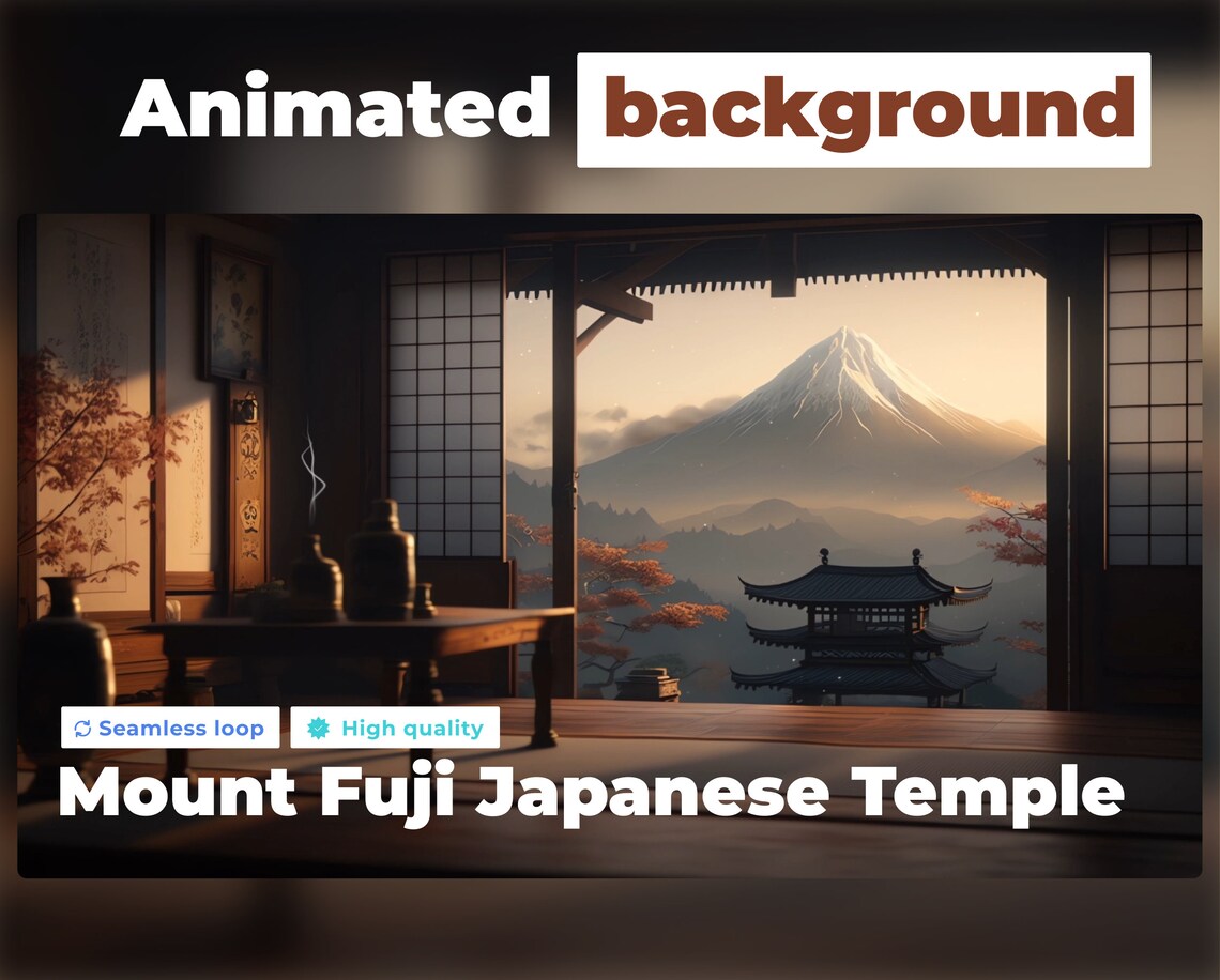ANIMATED VIRTUAL BACKGROUND Mount Fuji Japanese Temple Cozy Ambience ...