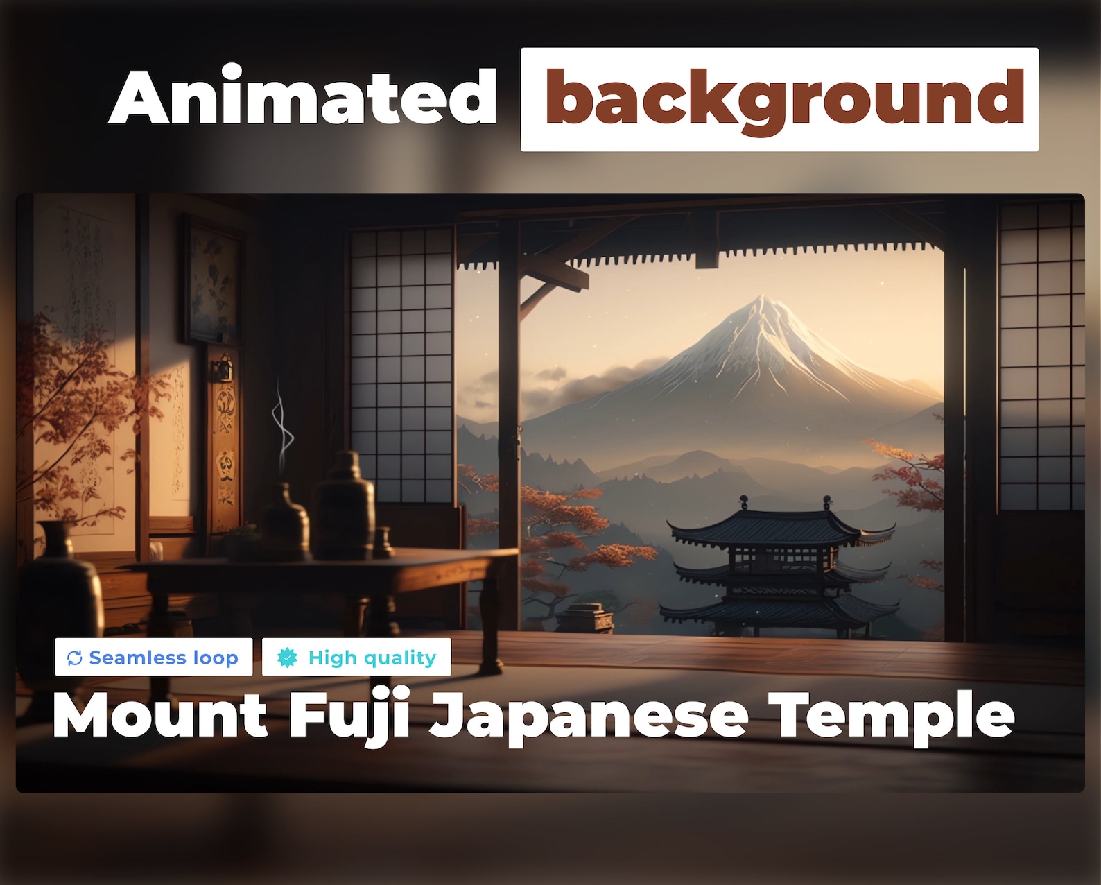 ANIMATED VIRTUAL BACKGROUND Mount Fuji Japanese Temple Cozy Ambience ...