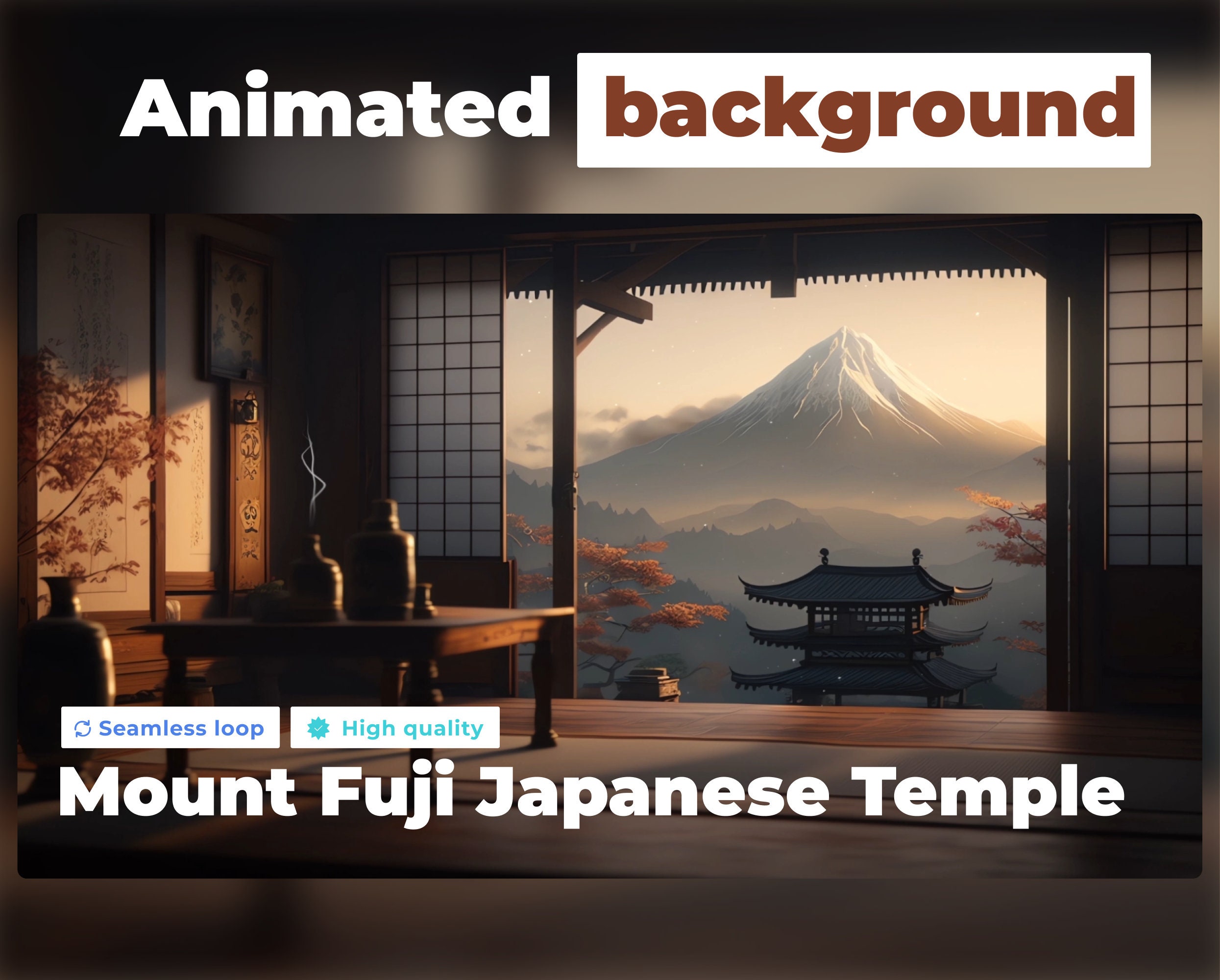 ANIMATED VIRTUAL BACKGROUND Mount Fuji Japanese Temple Cozy Ambience ...