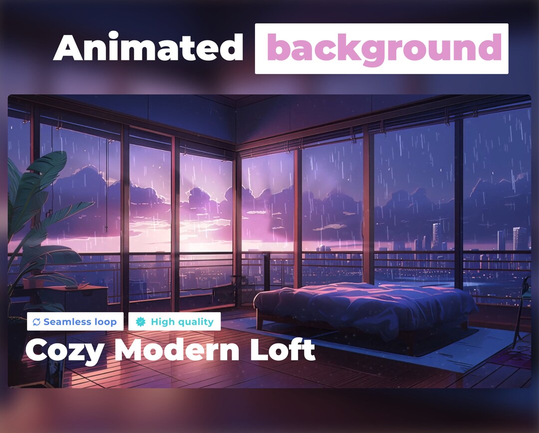 ANIMATED VIRTUAL BACKGROUND Cozy Modern Loft Cozy Ambience Style Looped ...